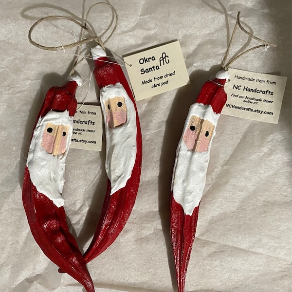 Okra Santa Handmade Christmas Ornament, Santa Claus Ornament, Dried ...