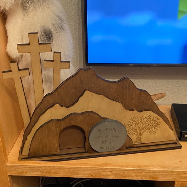 XL SIZE Empty Tomb "he is Risen" Decoration With Cross and Olive Tree ...