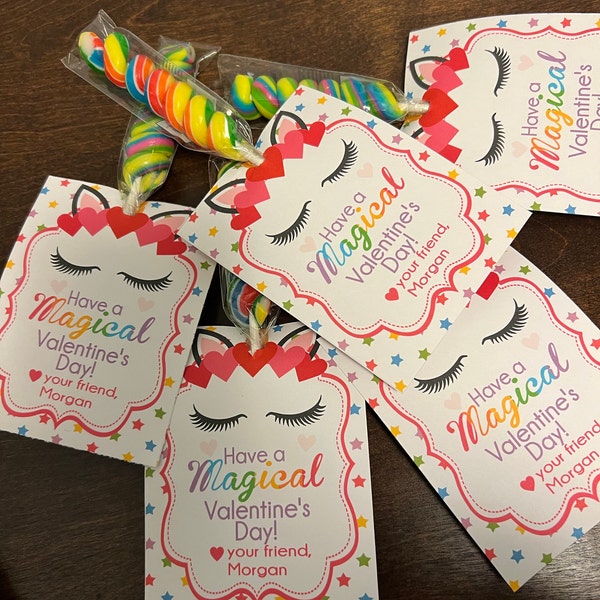 MAGICAL UNICORN Personalized Class Valentines Day PRINTED Tags for Kids ...