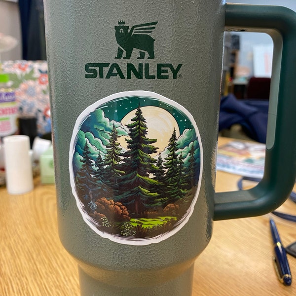 Pine Tree Vinyl Sticker: Full Moon Cedar Forest, Waterproof Decal - Etsy