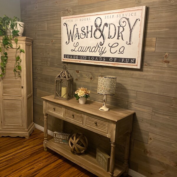 Modern Farmhouse Wall Decor Laundry Sign Wash & Dry Rustic Chic Self ...