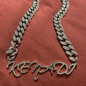 Custom Diamond Name Necklace Iced Out Cuban Chain, Script Name Necklace ...