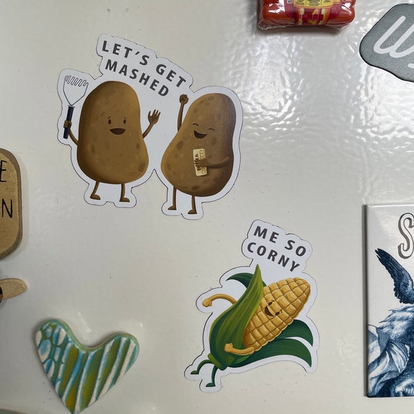 Set of 3 Refrigerator Magnets - Veggie Pun - Kitchen Decor - Funny ...