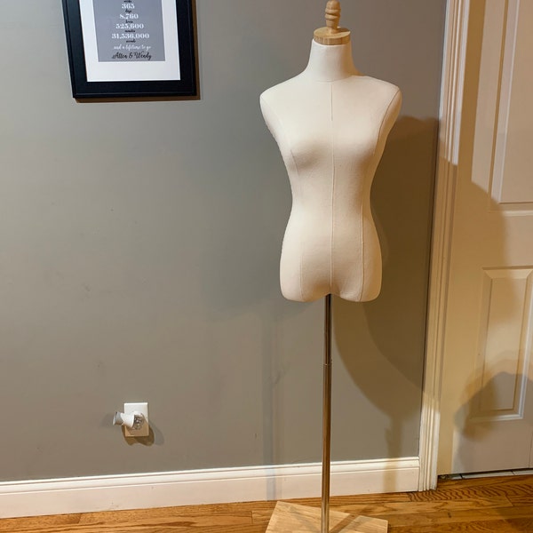 Female Display Dress Form in Natural Canvas on Modern Wood Flat Base by ...