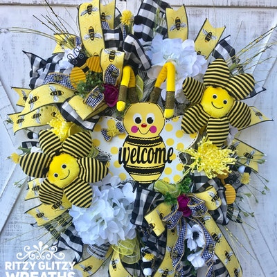 BUMBLEBEE WELCOME SIGN Pool Deck Patio Porch Door Wall Art Summer Bee ...