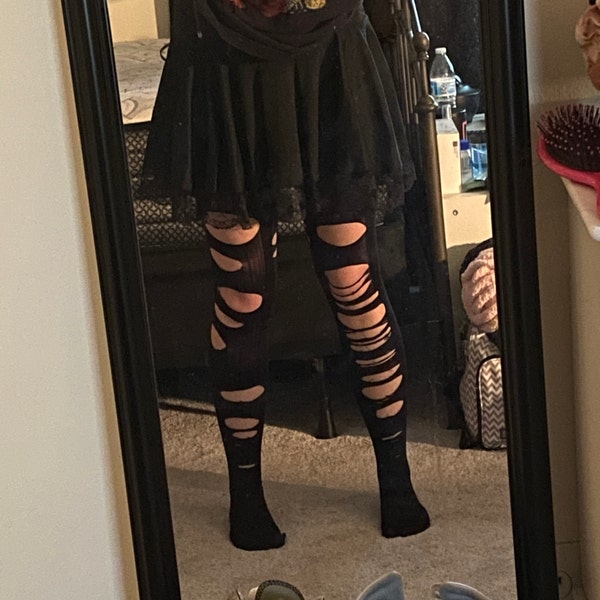 Black Ripped Tights Grunge Tights Distressed Goth Leggings Torn Emo ...