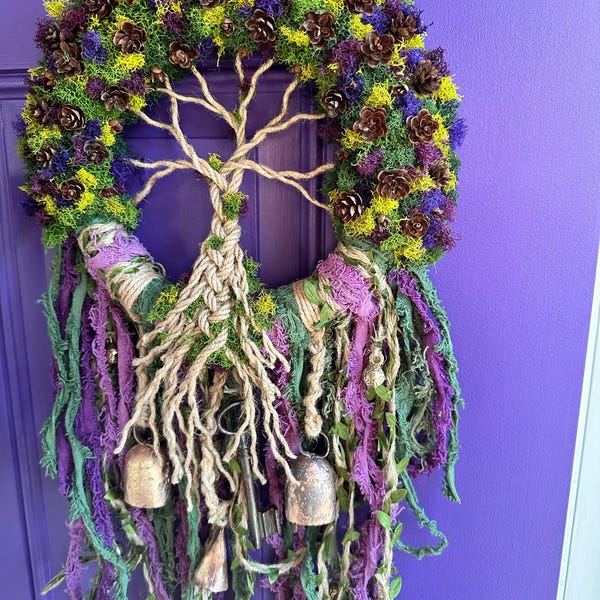 Tree of Life Witch Bells, 5 Inch Mossy Wreath, Home & Door Protection ...