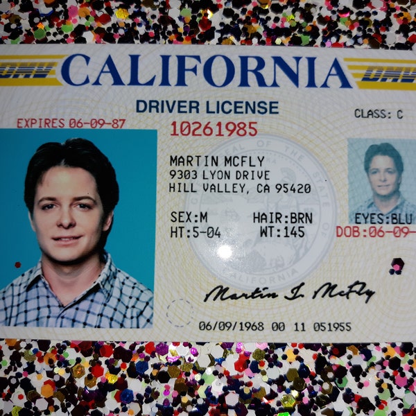 Marty Mcfly ID CARD - Back to the Future - Michael J Fox - License ...