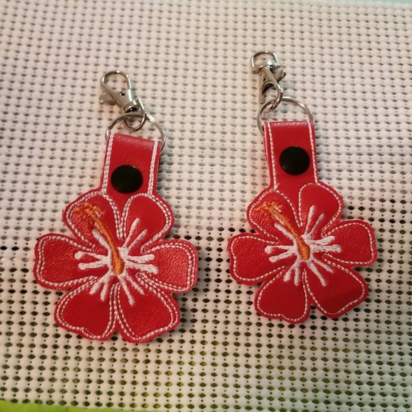 Hibiscus Hawaiian Flower Key Fob Snap Tab Embroidery Design 4X4 Size - Etsy