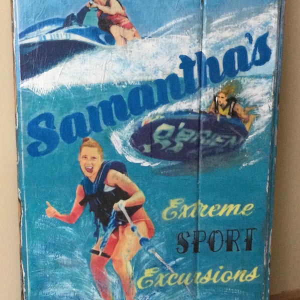 Wood Sign Vintage Swimmer Sign Diver Sign Bathing Cap Swimmer Seaside ...