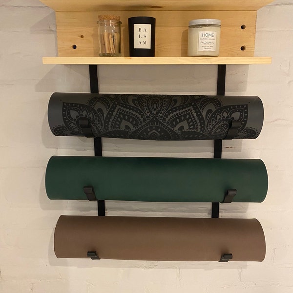 Yoga Mat Rack 2 Shelves With 3 Mat Racks, Yoga Decor, Gym Mat Rack, Gym ...