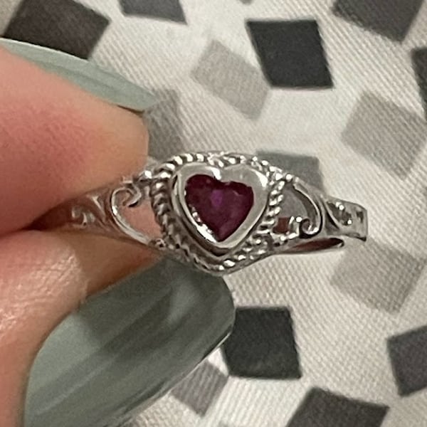Sterling Silver Ruby Heart Filigree Ring Size 7 - Etsy
