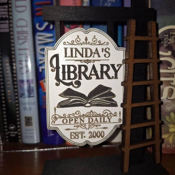 Personalized Book Nook Sign Library, Mini Wooden, With Ladder, Library ...