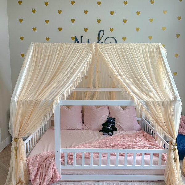 DELUXE With Frill Blush Canopy, Tulle Bed Canopy, Custom Size Bed ...