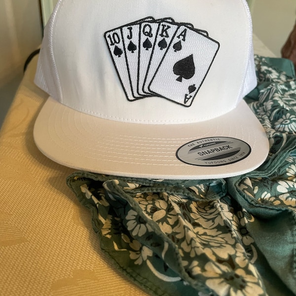 ROYAL FLUSH PATCH Iron-on Embroidered Playing Card Ace of Spades Poker ...