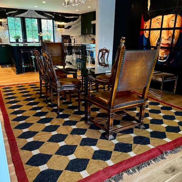 Handmade Checker Rug, Jute Kilim Checkerboard Rug, Home Decor Checkered ...