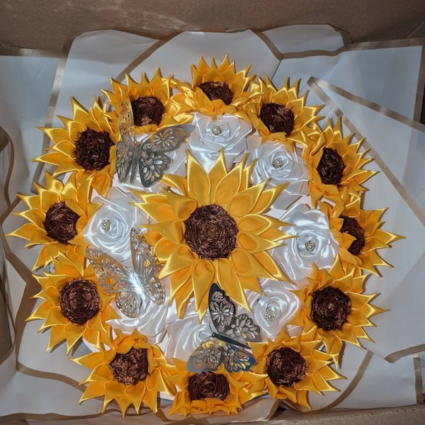 Sunflower & Rose Everlasting Bouquet(ribbon Flowers) - Etsy