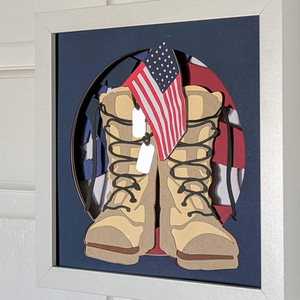 Boot Veteran Shadow Box, Veteran Shadow Box Svg, Soldier Light Box Svg ...