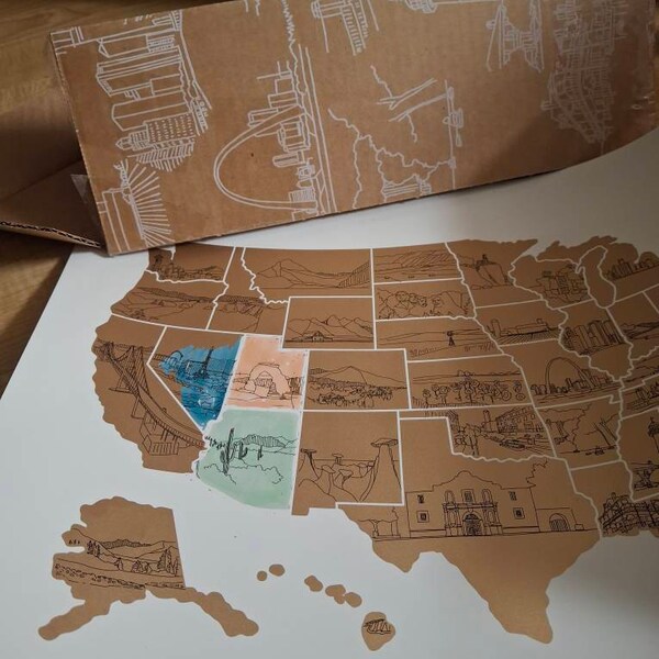 Watercolor US Scratch off Map | Landmark Bucket List Travel Gift ...