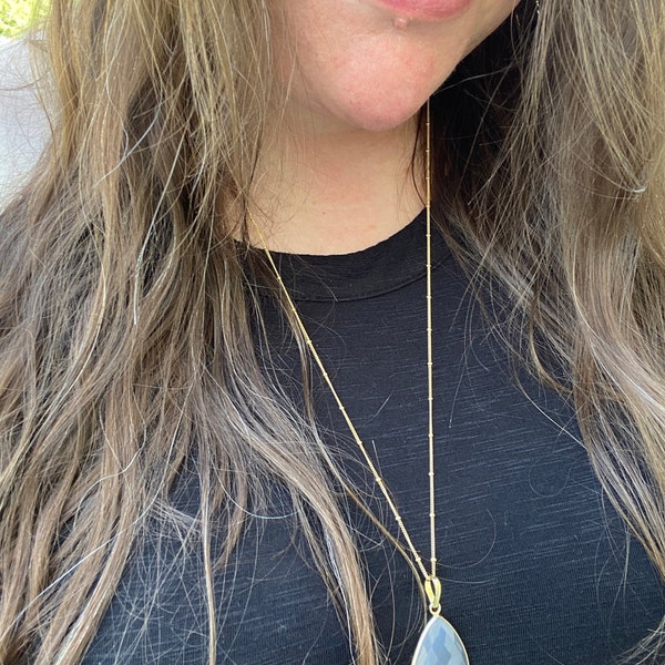 Long Necklace, Crystal Long Pendant Necklace, Teardrop Gold Necklace ...