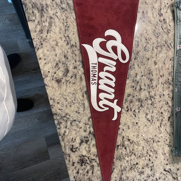 Two Line Large Custom Suede and Leather Pennant Flag Banner ...