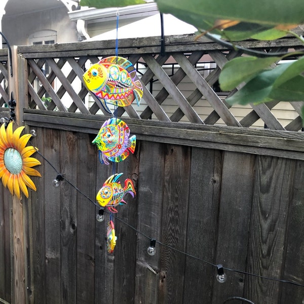 Handmade 2 Painted Fish Garden Sculpture OUTDOOR in Talavera Style ...