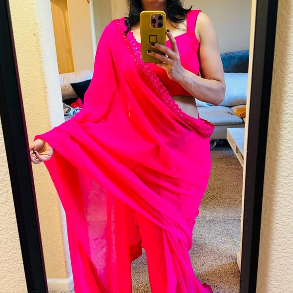 Red Color Net Sequnce Work Saree, Saree for USA Women, Designer Saree ...