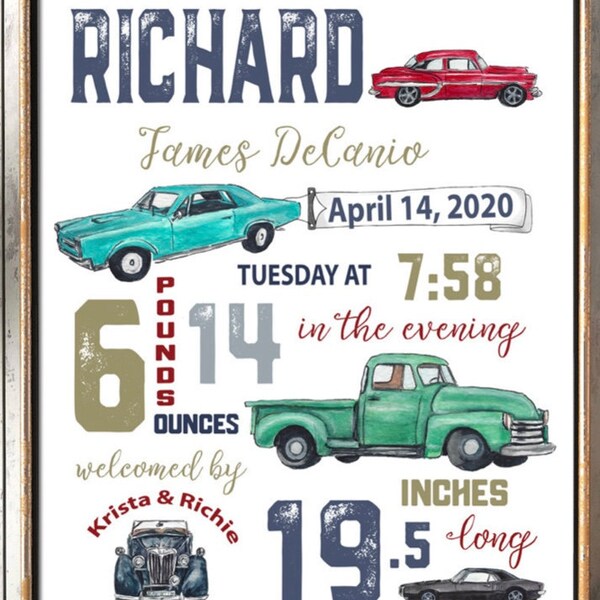 Vintage Car, Nursery, Birth Stats, Birth Details, Automobile, Birth ...