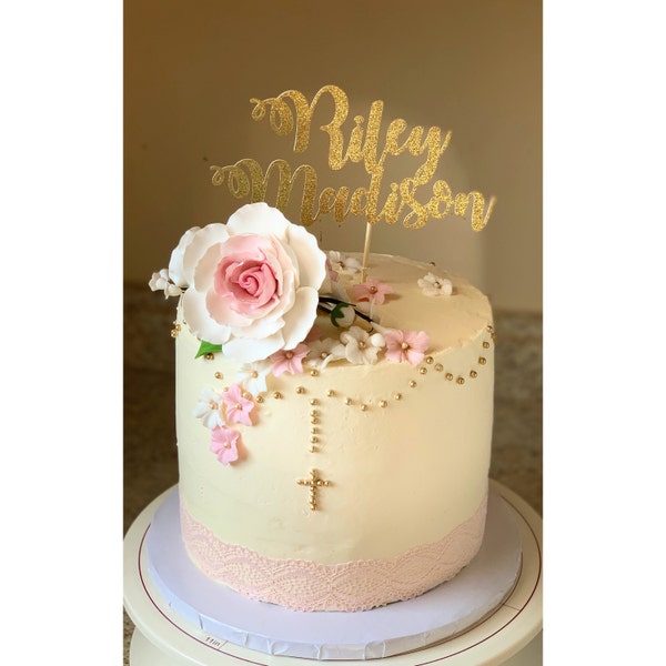Fondant Flower Cake Topper Spray, Floral Wedding Cake Topper, Pink ...