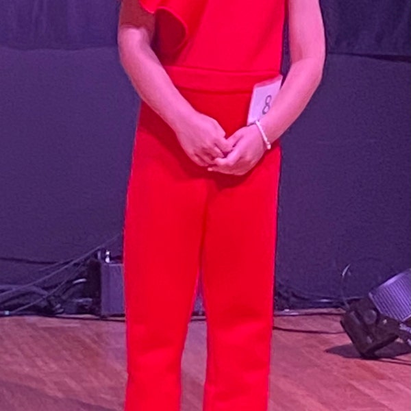Red Girl Neoprene Scuba Jumpsuit With Ruffle Interview Romper Girls Casual Wear Ruffles