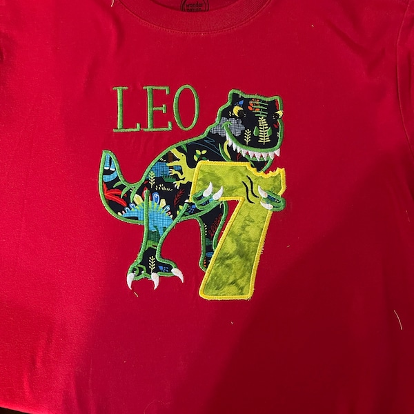 T-rex Dinosaur Birthday Number Seven 7 Machine Embroidery Birtday ...