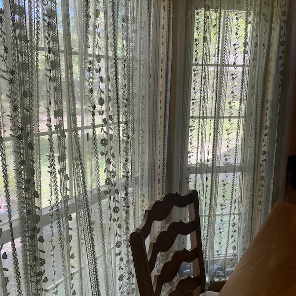 Ruffle Floral Printed Cotton Curtain, One Panel Ruffle Flower Coquette ...