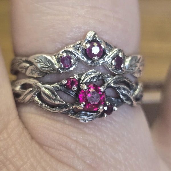 Enchanted Woodland Sterling Silver Ring Set, Celtic Elven Wedding Bands ...