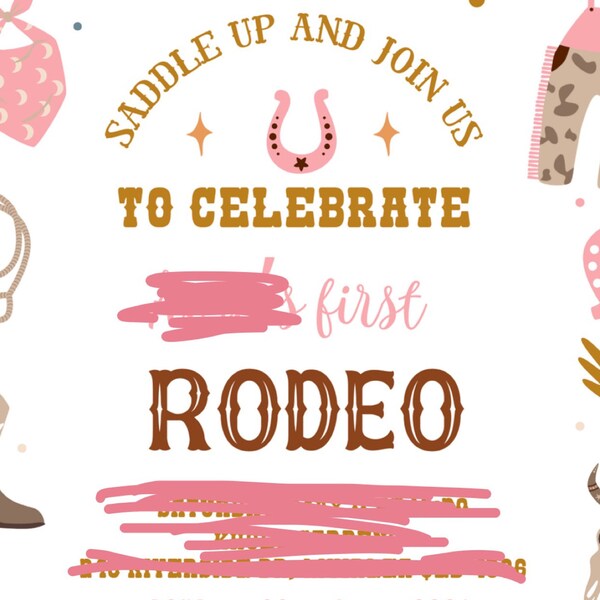 Editable My First Rodeo Invitation Cowgirl Birthday Invite Wild West ...