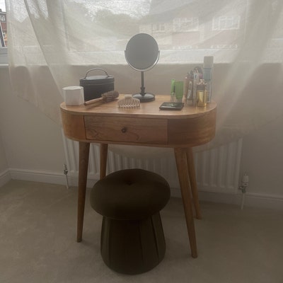 Curved Dressing Table and Bench Set 3 Drawers and Foldable Mirror Solid ...