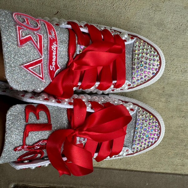 Custom Red/white Bling Shoes - Etsy