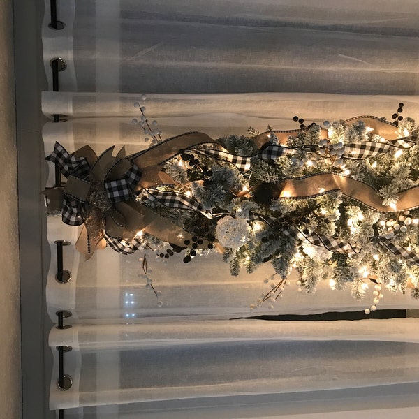 Rustic Christmas Tree Bow, 6ft Long Tails, Farmhouse Bow, Plaid Tree ...