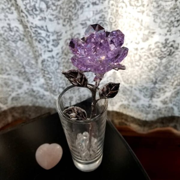 Crystal Purple Rose in Mini-glass Vase With Swarovski Crystals ...