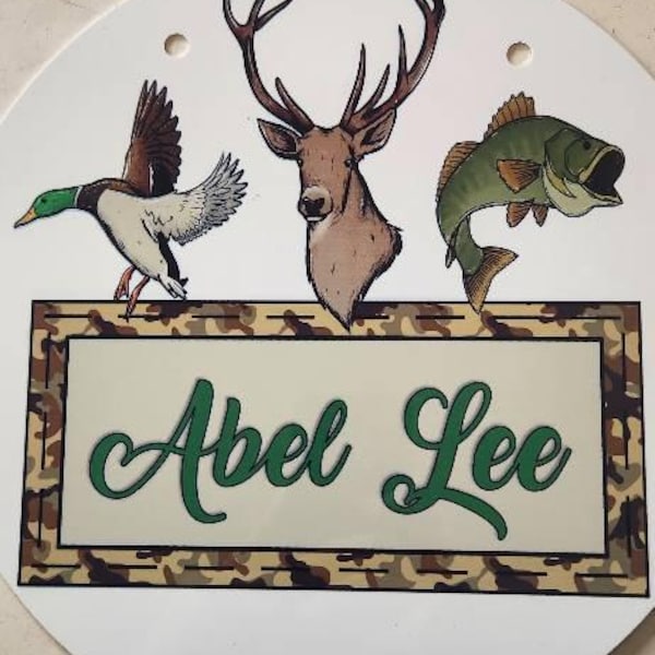 Bass, Deer and Duck Trio Hunting Nameplate, Kids Design, Camouflage ...