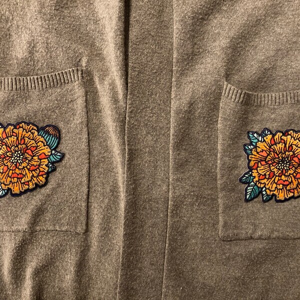 Marigold Embroidered Patch - Flower Iron on Patch - 3x3 - Floral ...