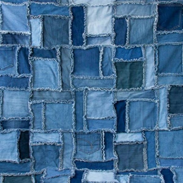 Denim Rag Quilt // Queen Size Bed // Recycled Blue Jeans // 91”x101” - Etsy