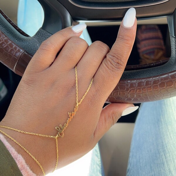 Custom Hand Chain, Name Hand Chain Slave, Adjustable Name Bracelet ...