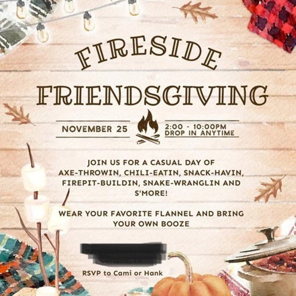 Friendsgiving Invitation, Flannel and Friends Invite, Fall Bonfire ...