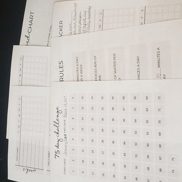 75 Day Challenge Tracker PDF With Daily Habit Tracker, Challenge Rules ...