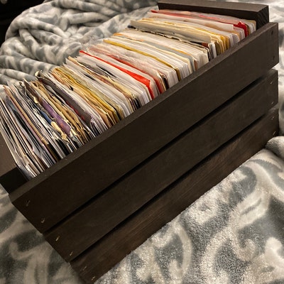 Vintage Dark Stained 45 RPM Vinyl Record Holder Wood Crate - Etsy