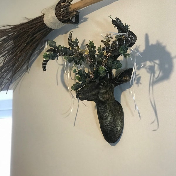 Stag Head Wall Hanging Floral Deer Head Art Work Animal Head Wall Decor ...