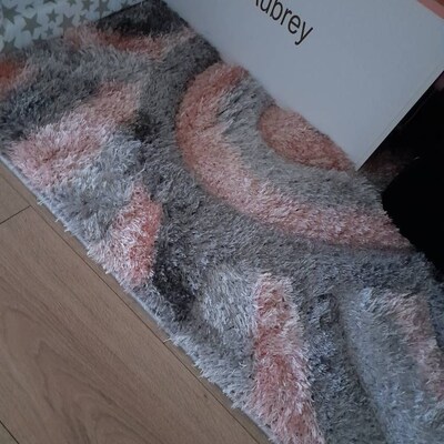 New Silky Soft Blush Pink, Grey, Silver, Tufted Swirl 3D Design Rug - Etsy