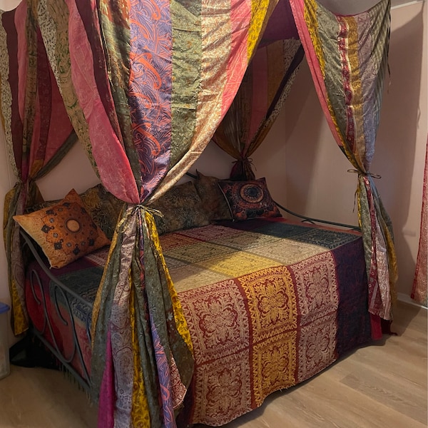 Sari Canopy, Boho Sari Canopy, Indian Sari Bed Canopy, Bohemian Canopy ...