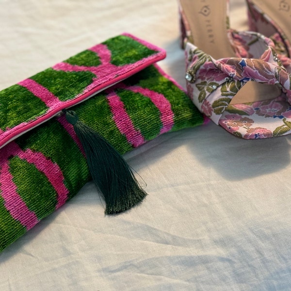 Blue Ikat Clutch Bag, Blue and Red Ikat Velvet Clutch, Red Clutch Bag ...