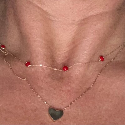 Ruby Necklace / 14K Solid Yellow Gold Ruby Station Necklace/ Beaded Ruby Necklace / Station ...